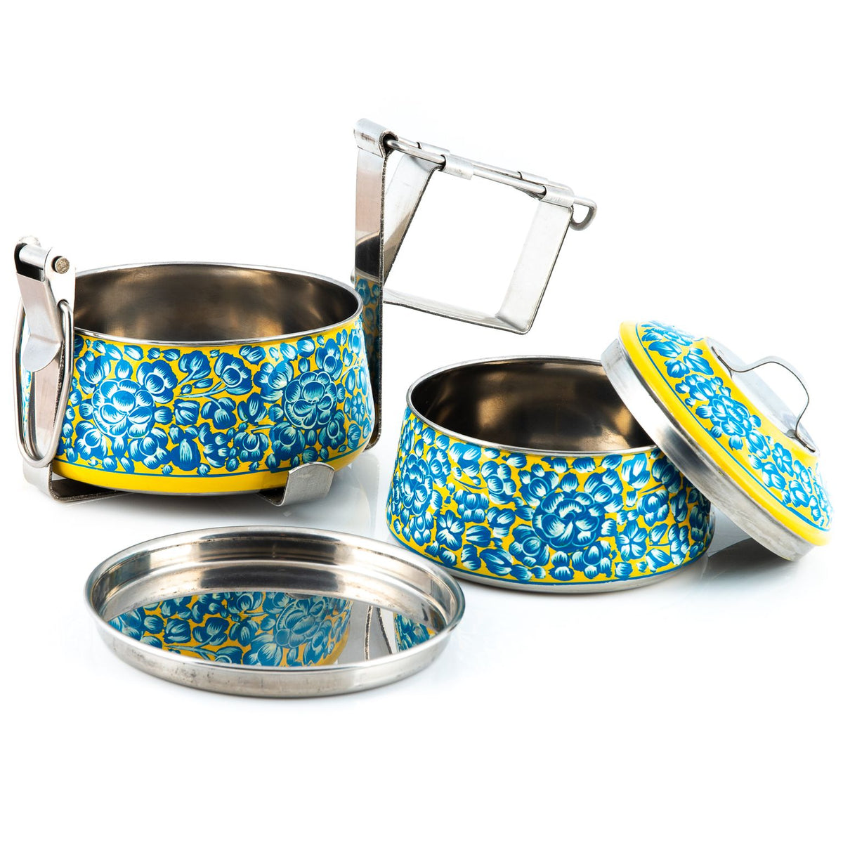 Blue Flowers 2 Tier Handpainted Pyramid Tiffin – Indian-Tiffin LunchBox