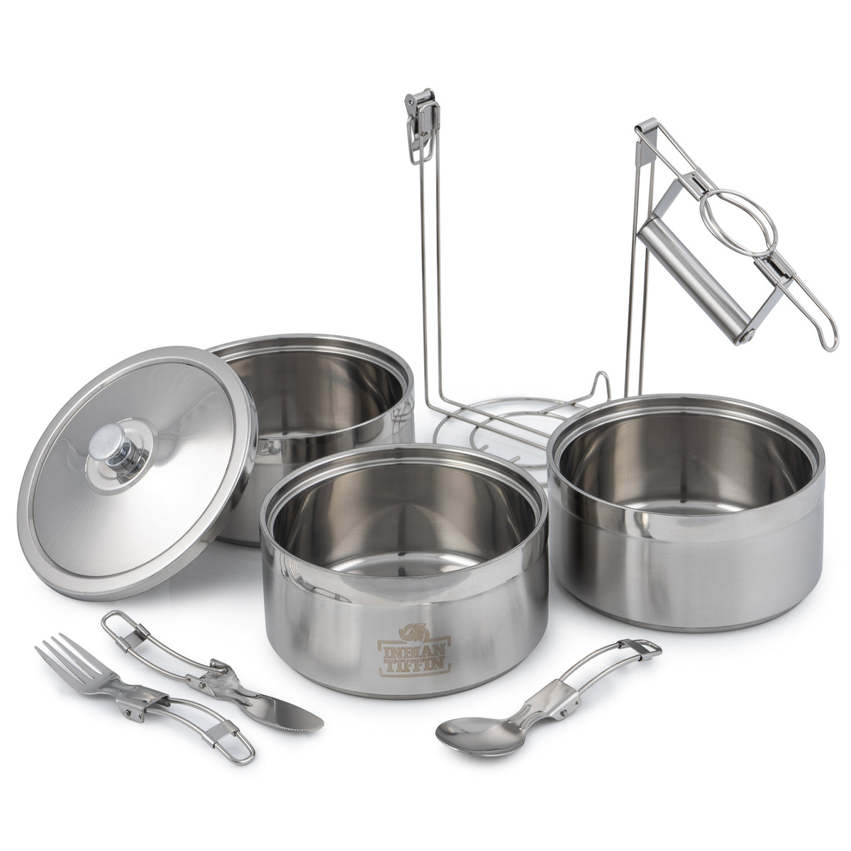 3 Tier Indian-Tiffin Stainless Steel Eco-Box with 3 Piece Cutlery Set ...