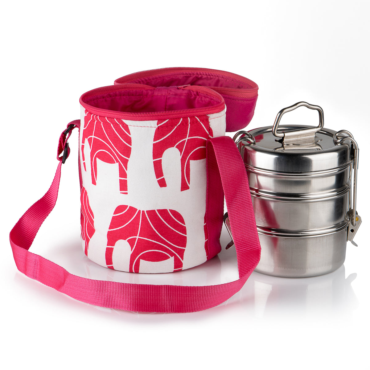 3 Tier Medium Tiffin With Thermal Red Elephant Tiffin Bag – Indian ...