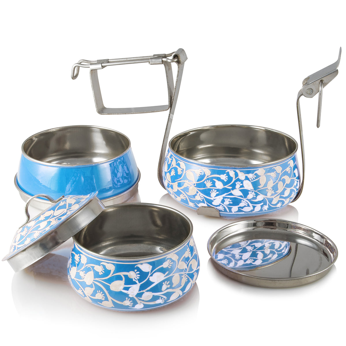 Blue 3 Tier Handpainted Pyramid Tiffin – Indian-Tiffin LunchBox